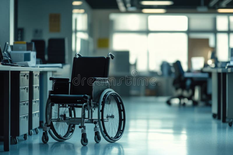 A Wheelchair Sits Alone in an Empty Office Space Stock Photo - Image of ...