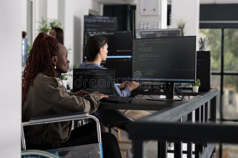 Wheelchair User Typing Script Code on Computer Stock Photo - Image of disability, security ...