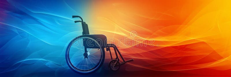 Wheelchair on a Vibrant Background with Blue and Orange Waves. Concept ...