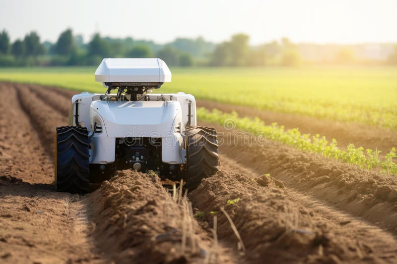 Wheeled Robot Inspects Crops or Plows the Soil Stock Illustration ...