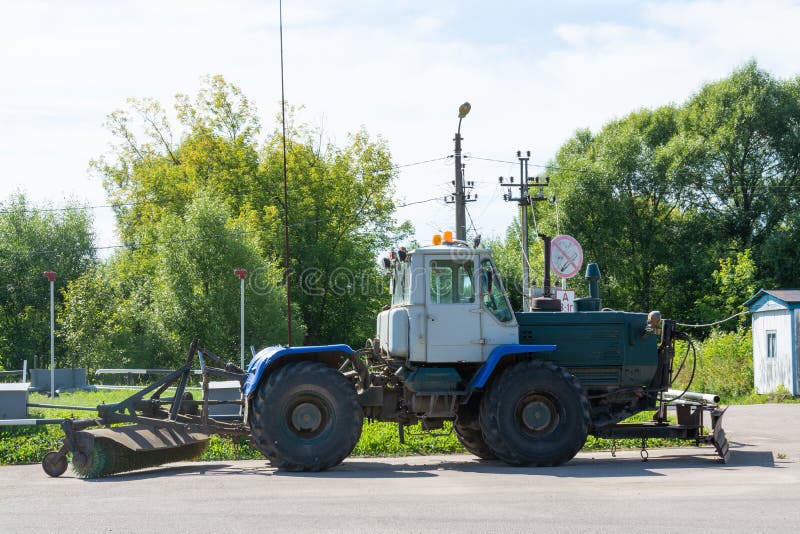 Wheeled Tractor Bulldozer with a Blade. Stock Photo - Image of wheeled ...