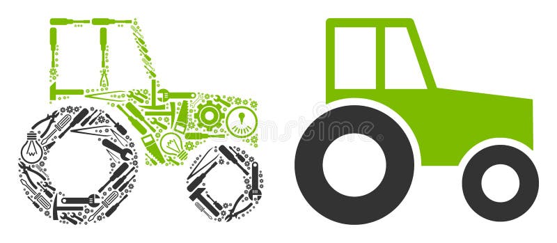 Wheeled Tractor Collage of Service Tools Stock Vector - Illustration of ...