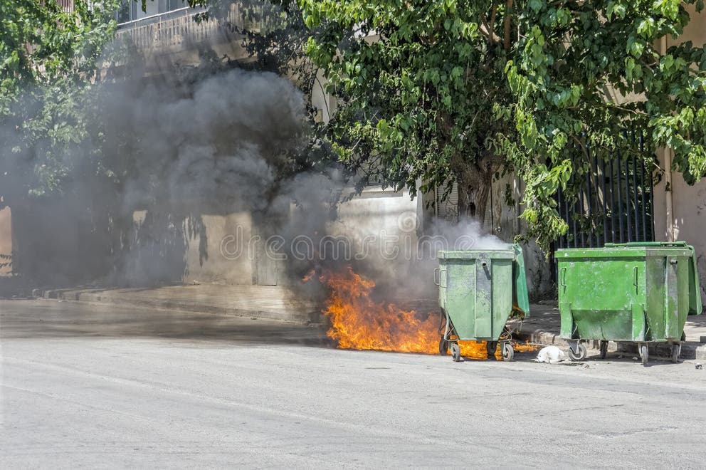 Wheeled Waste Container, Set on Fire. Stock Image - Image of herbies ...