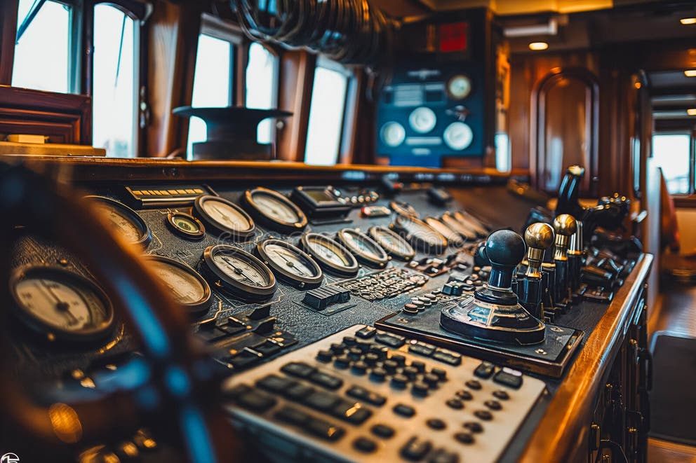 Wheelhouse Control Board on a Large Ship. Ship Navigation System Stock ...