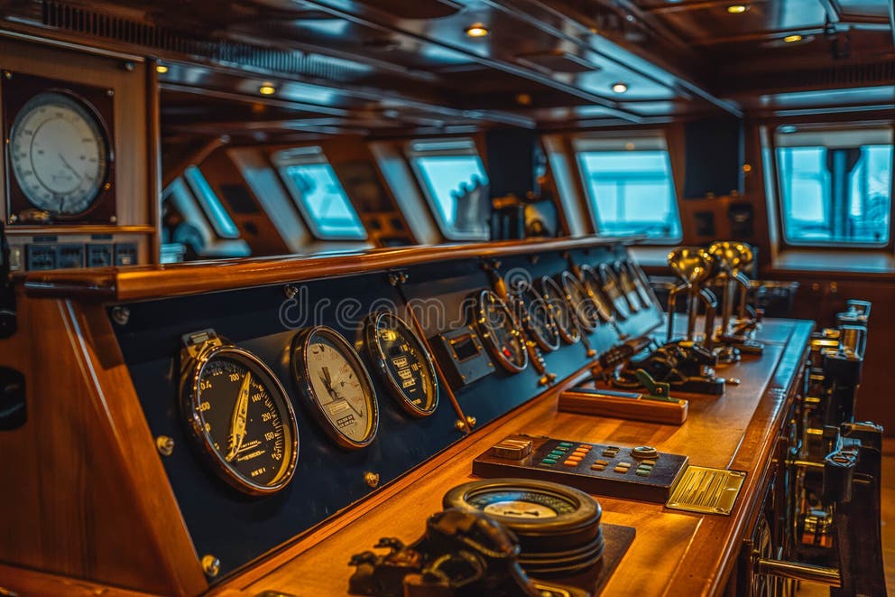 Wheelhouse Control Board on a Large Ship. Ship Navigation System Stock ...