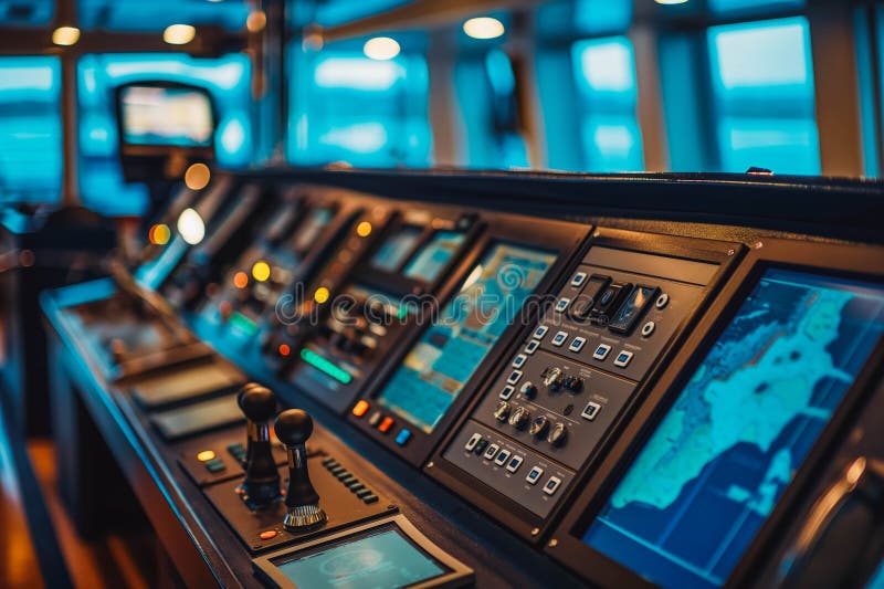 Wheelhouse Control Board on a Large Ship. Ship Navigation System Stock ...