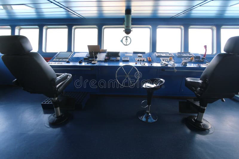 Wheelhouse in modern ship stock photo. Image of controls - 53634976