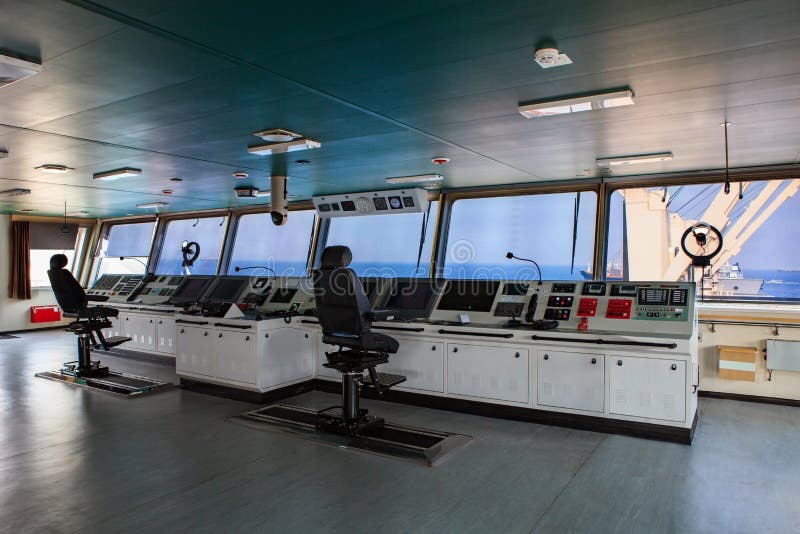 Wheelhouse Control Board of Modern Industry Ship Approaching To Stock ...