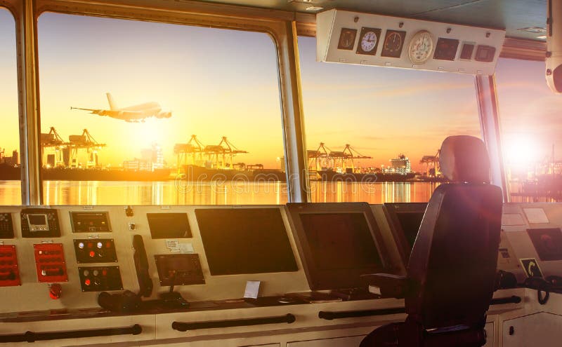 Wheelhouse Control Board of Modern Industry Ship Approaching To Stock ...