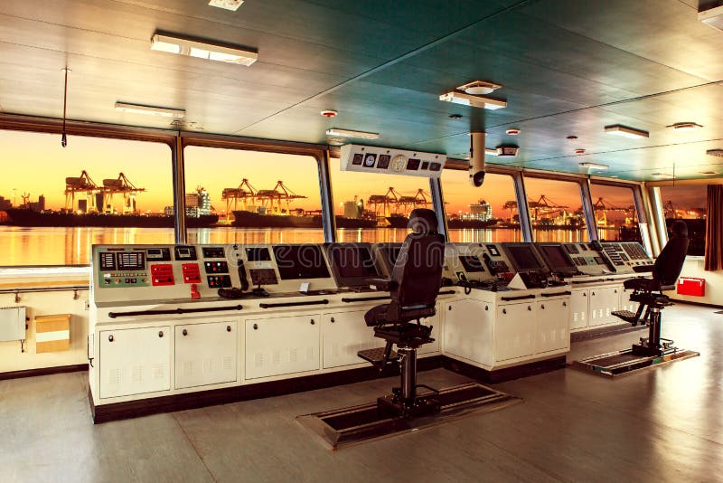 Wheelhouse in modern ship stock photo. Image of controls - 53634976