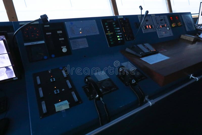 Wheelhouse in modern ship stock photo. Image of control - 257124238