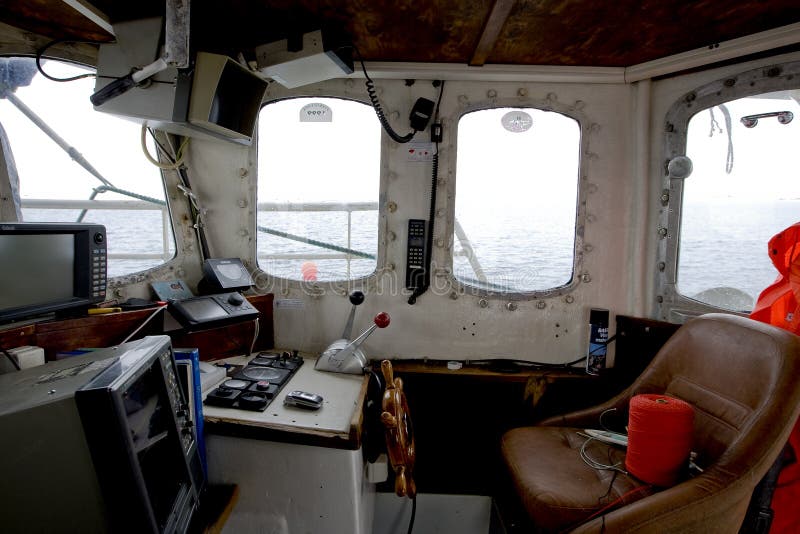 Wheelhouse of a Small Fishing Vessel Stock Photo - Image of helm ...