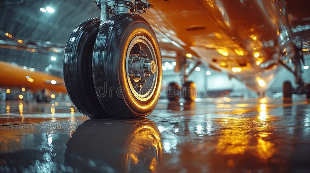 Details of Aircraft Wheels within a Hangar Showcasing Engineering and ...