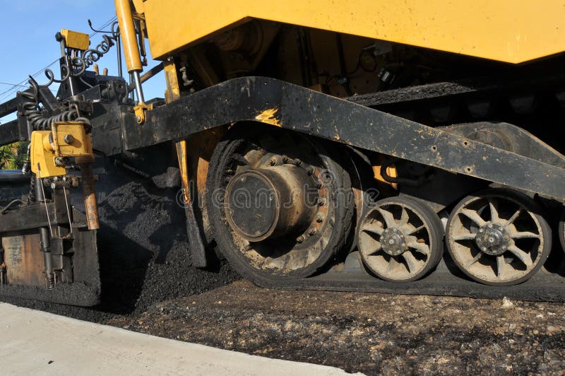 Wheels of an Asphalt Paving Machine on New Road Stock Image - Image of ...