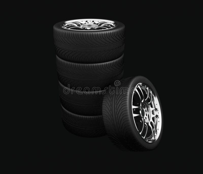 Wheels on black background stock illustration. Illustration of ...