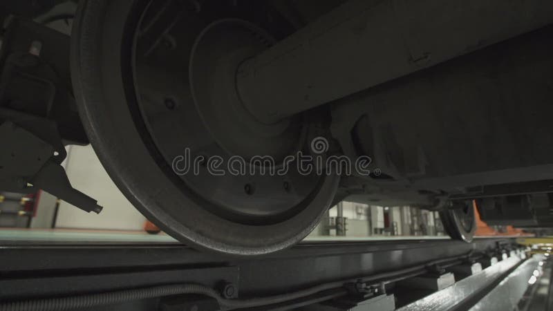 Wheels on Chassis of Train Wagons at Workshop in Factory Stock Footage ...