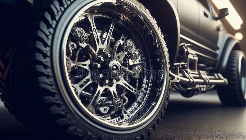 Wheels with Custom Rims and Open Suspension System Stock Illustration ...