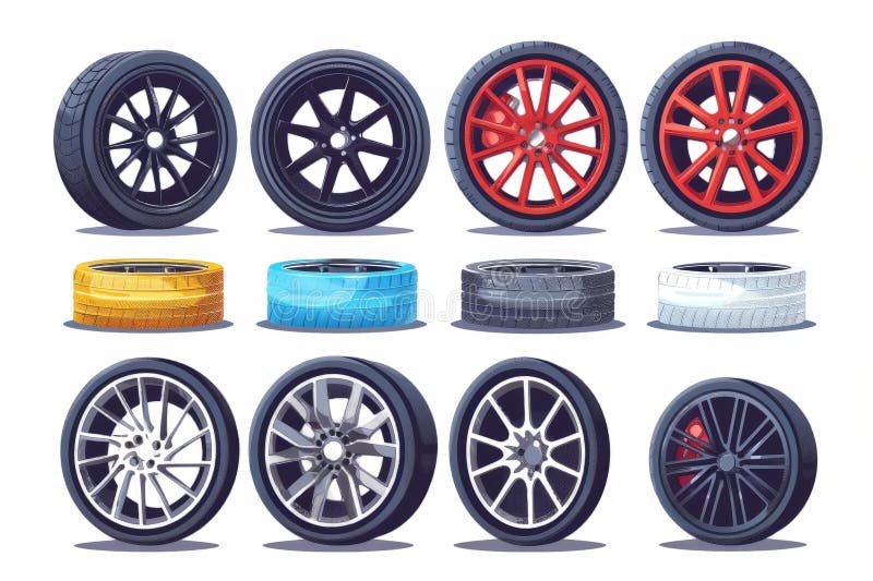 Wheels of Different Sizes and Rim Designs, on a White Background Stock ...