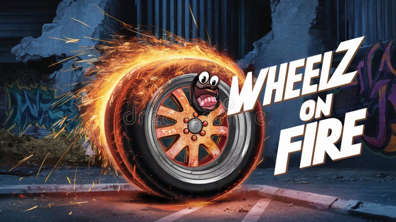 Wheels on Fire Spining Illustration Stock Illustration - Illustration ...