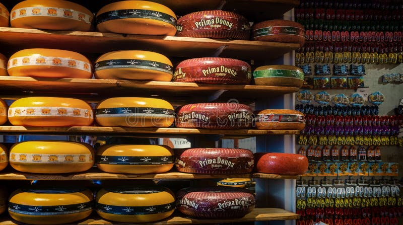 Wheels of Gouda Cheese on Display in a Shop Window Editorial ...