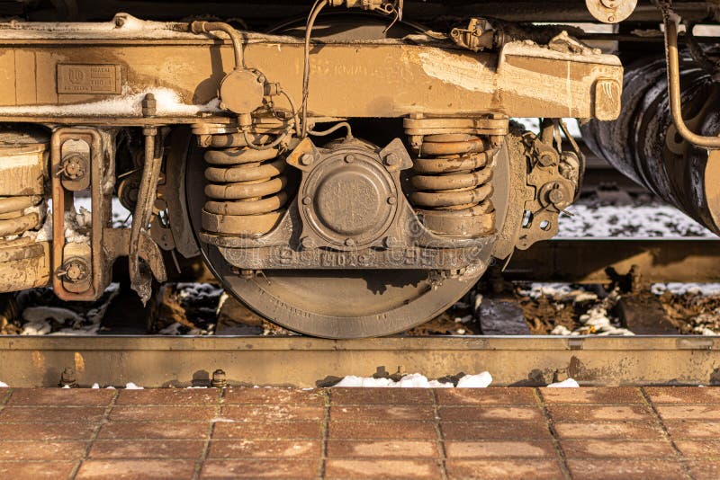 Wheels of a Modern Train Close-up Stock Image - Image of machinery ...