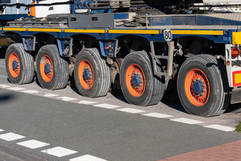 Wheels of a Multi-axle Car Trailer for Transporting Large Loads Stock ...