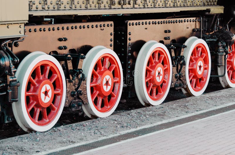 Wheels of an Old Locomotive Train Locomotive from Below. View of the ...