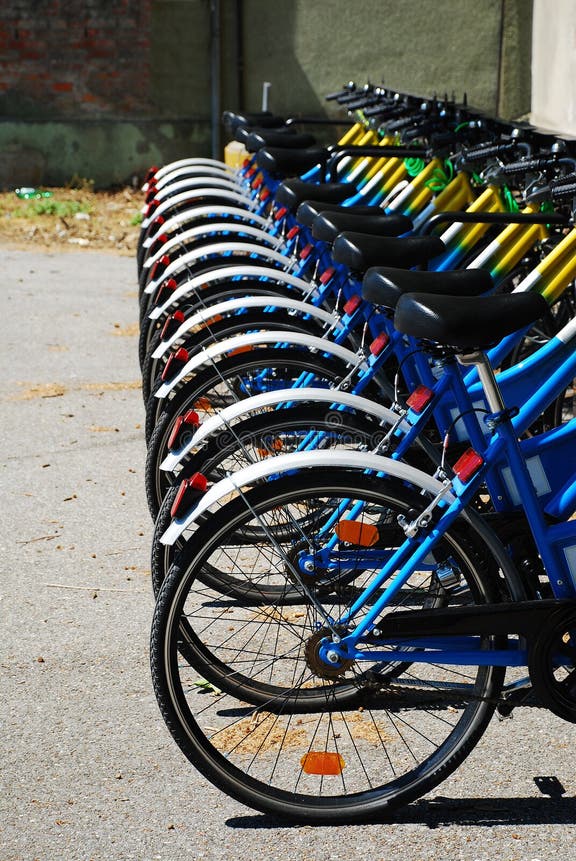 Wheels on Row of Bikes stock photo. Image of bicycle - 15691078