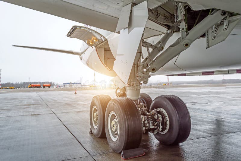 Wheels Rubber Tire Rear Landing Gear Racks, Under Wing View. Stock ...