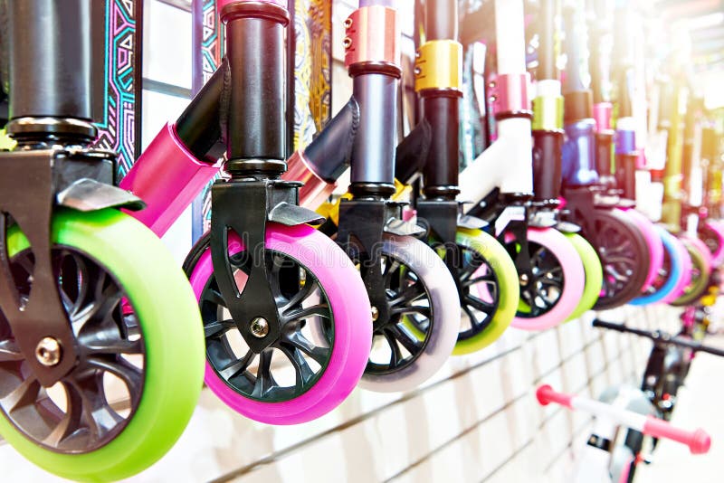 Wheels of Scooters in Store Stock Image - Image of equipment, business ...