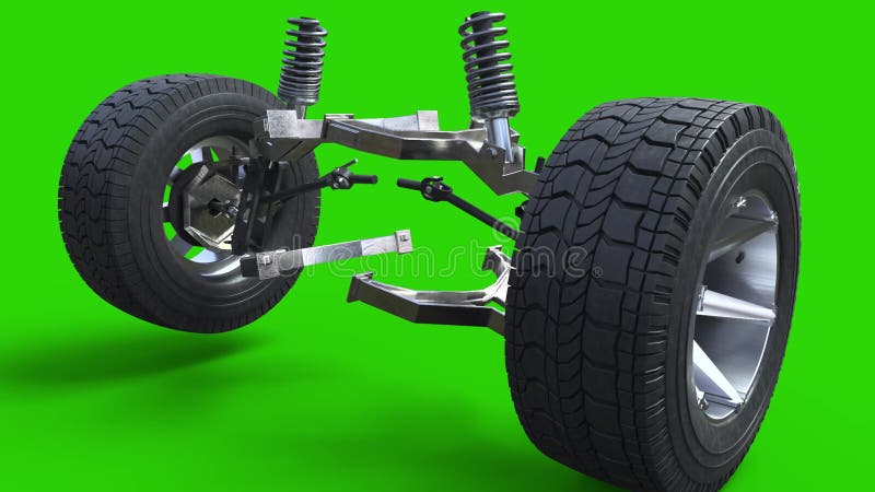 Wheels Shock Absorber Car Green Screen Route 3D Rendering Close Up ...