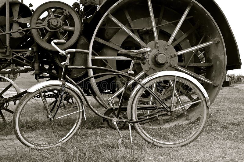 Wheels of a Steam Engine an Vintage Bicycle Stock Image - Image of ...