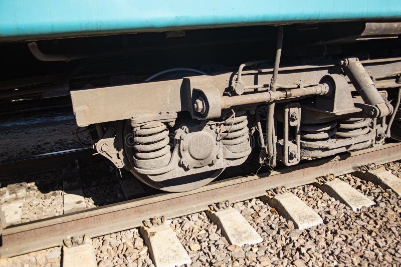 Wheelset Under the Car on the Electric Train Close-up at Sunset Stock ...