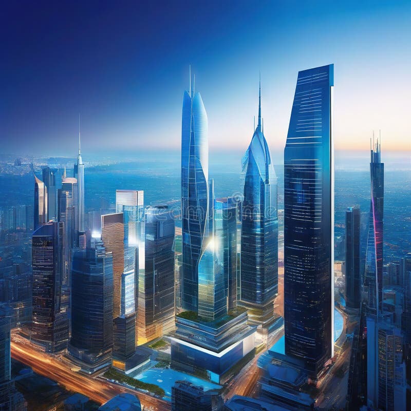 Where Technology and Commerce Sleek and Modern City Adorned with Stock ...