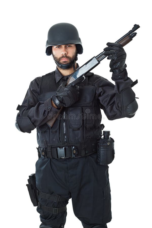 SWAT Agent Descending from a Helicopter Stock Image - Image of super ...
