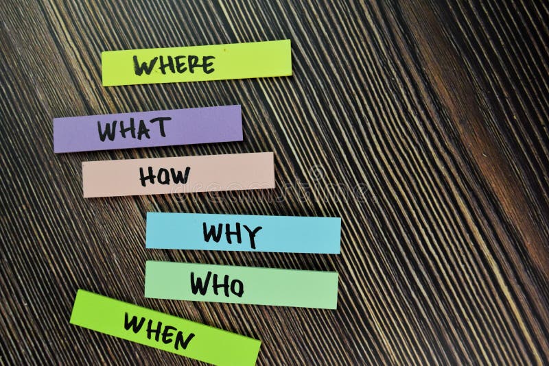 Where, What, How, Why, Who, when Write on Sticky Note and Isolated on ...