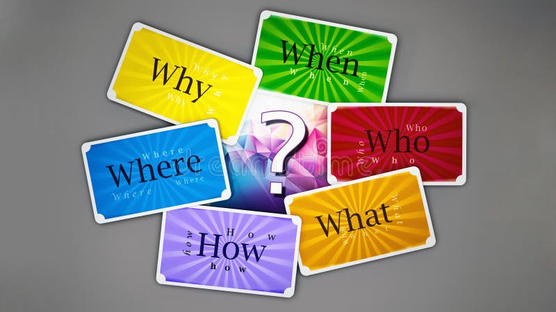 When, Where, Who, What, How Question Cards. 3D Illustration Stock ...