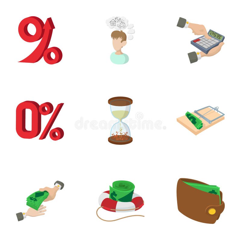 Wherewithal Icons Set, Cartoon Style Stock Vector - Illustration of ...