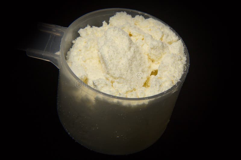 The Whey Protein Powder Closeup Image Black Background Stock Photo ...