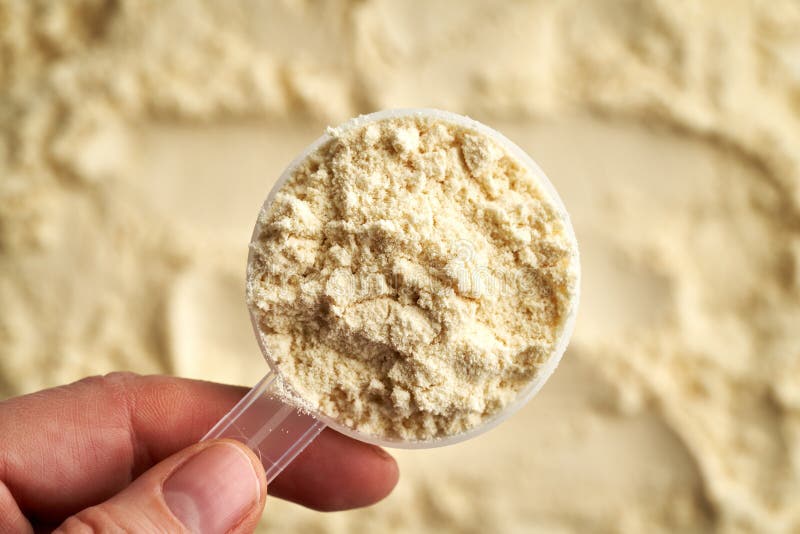 Whey Protein Powder in a Measuring Spoon, Top View Stock Photo - Image ...