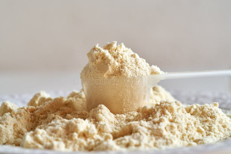 Whey Protein Powder in a Plastic Measuring Cup Stock Image - Image of ...