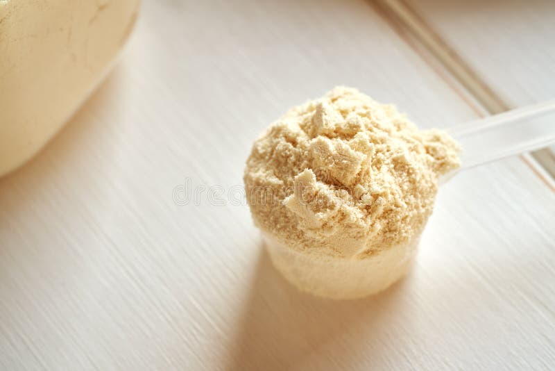 Whey Protein Powder in a Plastic Measuring Cup Stock Image - Image of ...