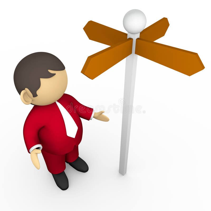 Businessman Looking at a Sign that Points in Many Stock Vector ...
