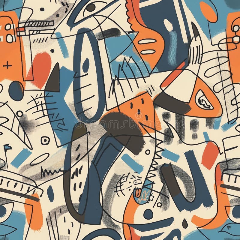 Whimsical Abstract Kitchen Utensils and Food Pattern Design Stock Image ...