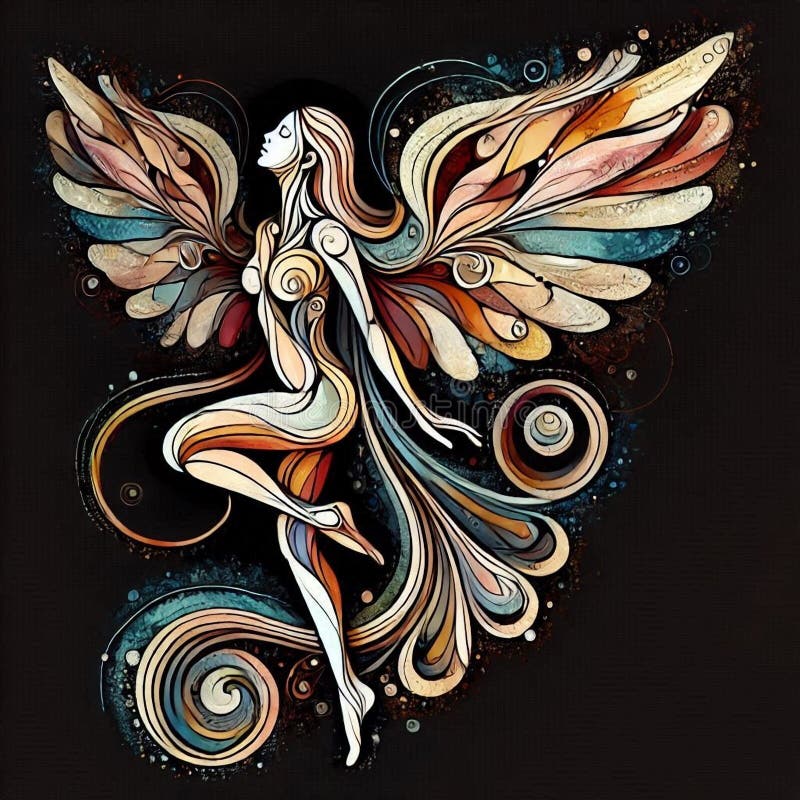 Whimsical Abstract Painting of Colorful Winged Human Fable Creature ...