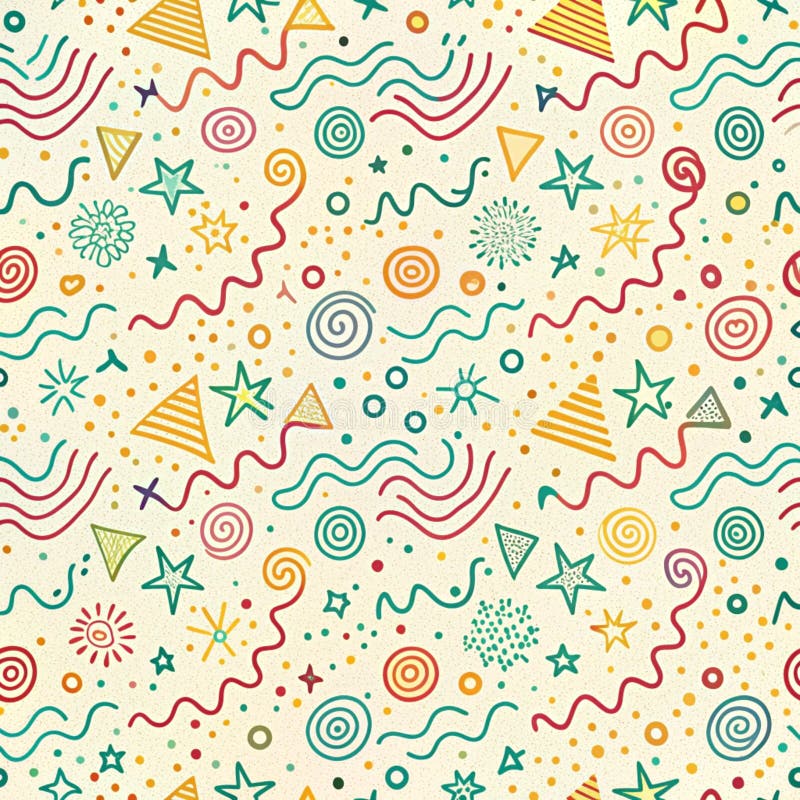 Whimsical Abstract Pattern with Various Shapes and Lines Stock ...