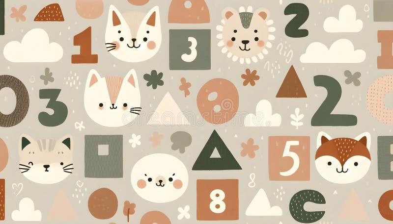 Whimsical Animals and Numbers Pattern for Kids Stock Illustration ...