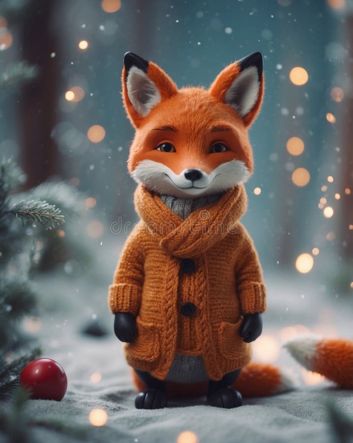 Whimsical Animated Fox Character in Cozy Sweater. Stock Illustration ...