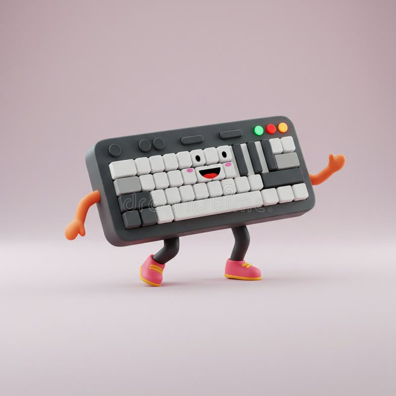 A Whimsical, Animated Keyboard Character with a Rectangular Shape and ...
