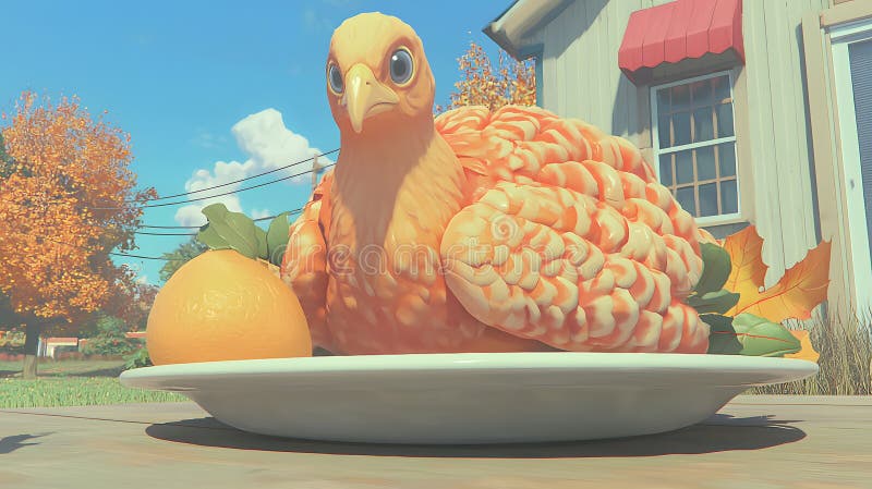 A Whimsical Animated Turkey with an Orange Fruit Stock Photo - Image of ...